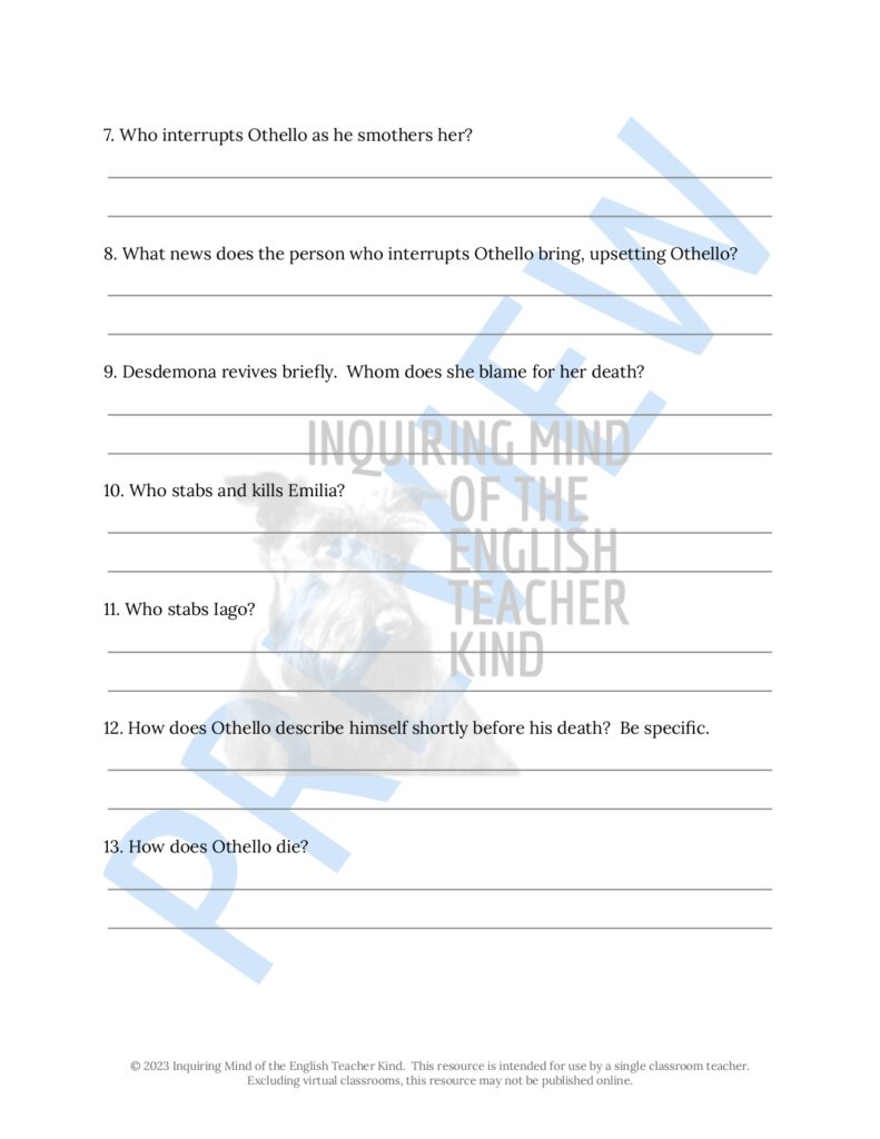 Othello Quiz and Answer Key Bundle for High School | Made By Teachers