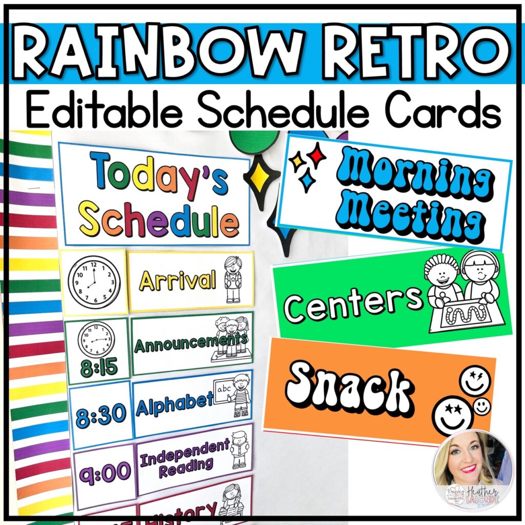 Classroom Daily Visual Schedule Cards Editable - Primary Rainbow - Made ...