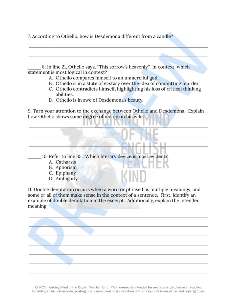 Othello Close Reading Analysis Worksheets Bundle with Answer Keys ...