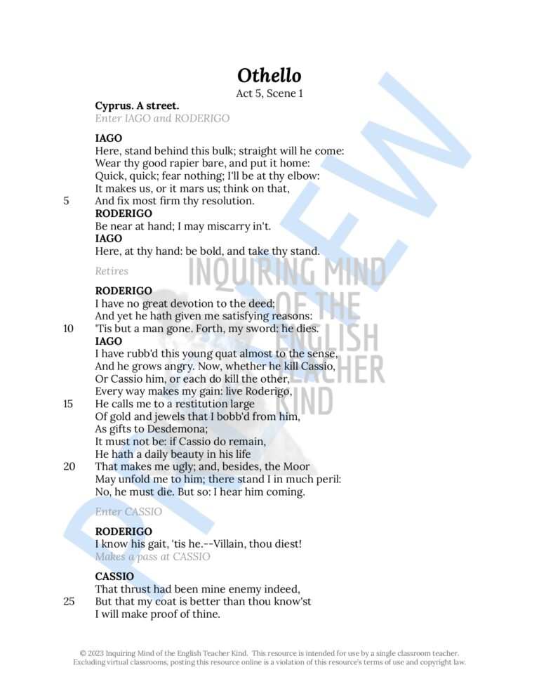 Othello Close Reading Analysis Worksheets Bundle with Answer Keys ...