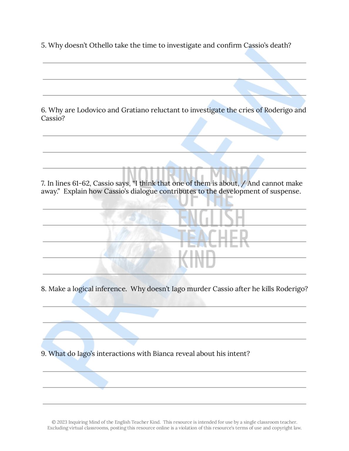 Othello Close Reading Analysis Worksheets Bundle with Answer Keys ...
