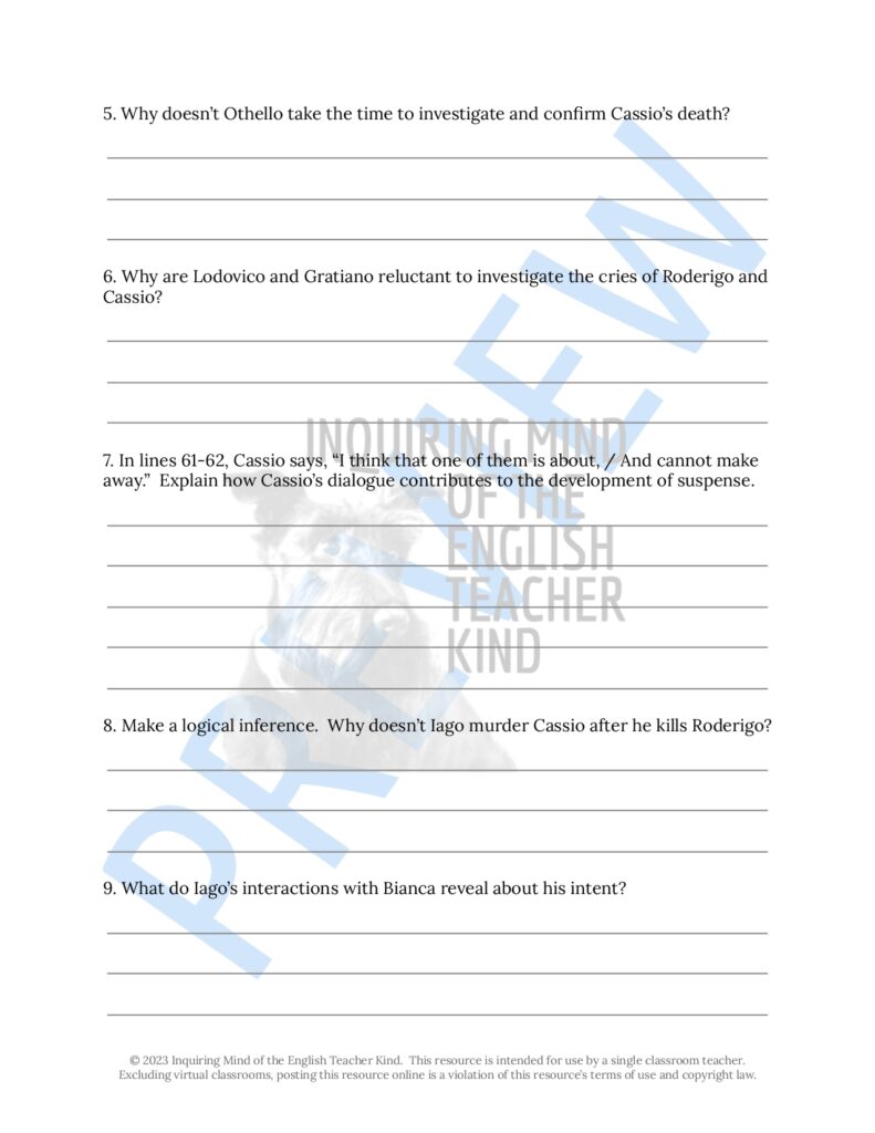 Othello Close Reading Analysis Worksheets Bundle with Answer Keys ...