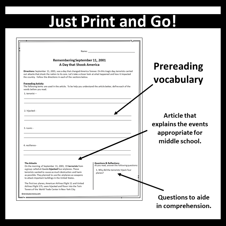 September 11th Close Reading Activity | Made By Teachers