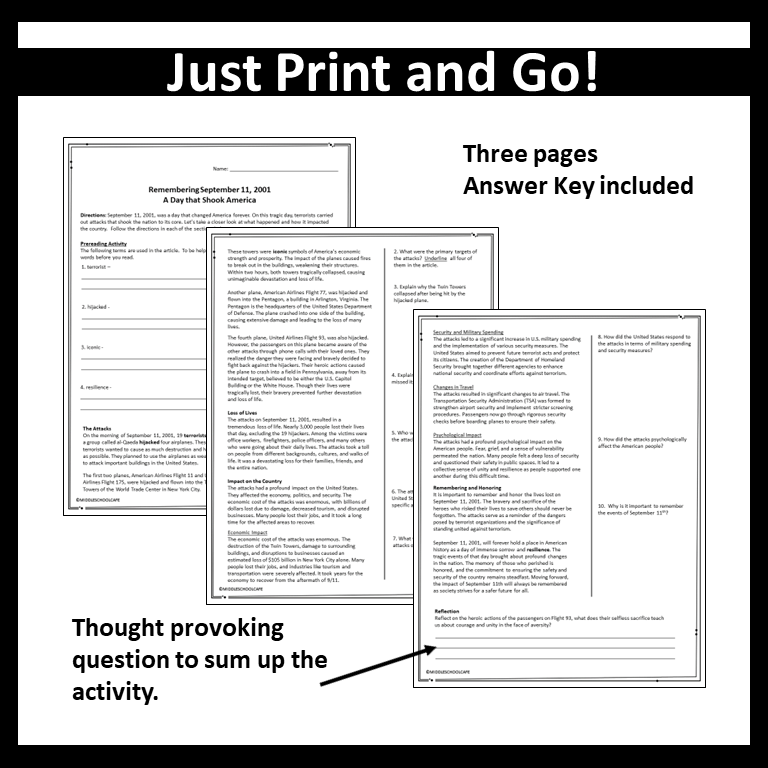 September 11th Close Reading Activity | Made By Teachers