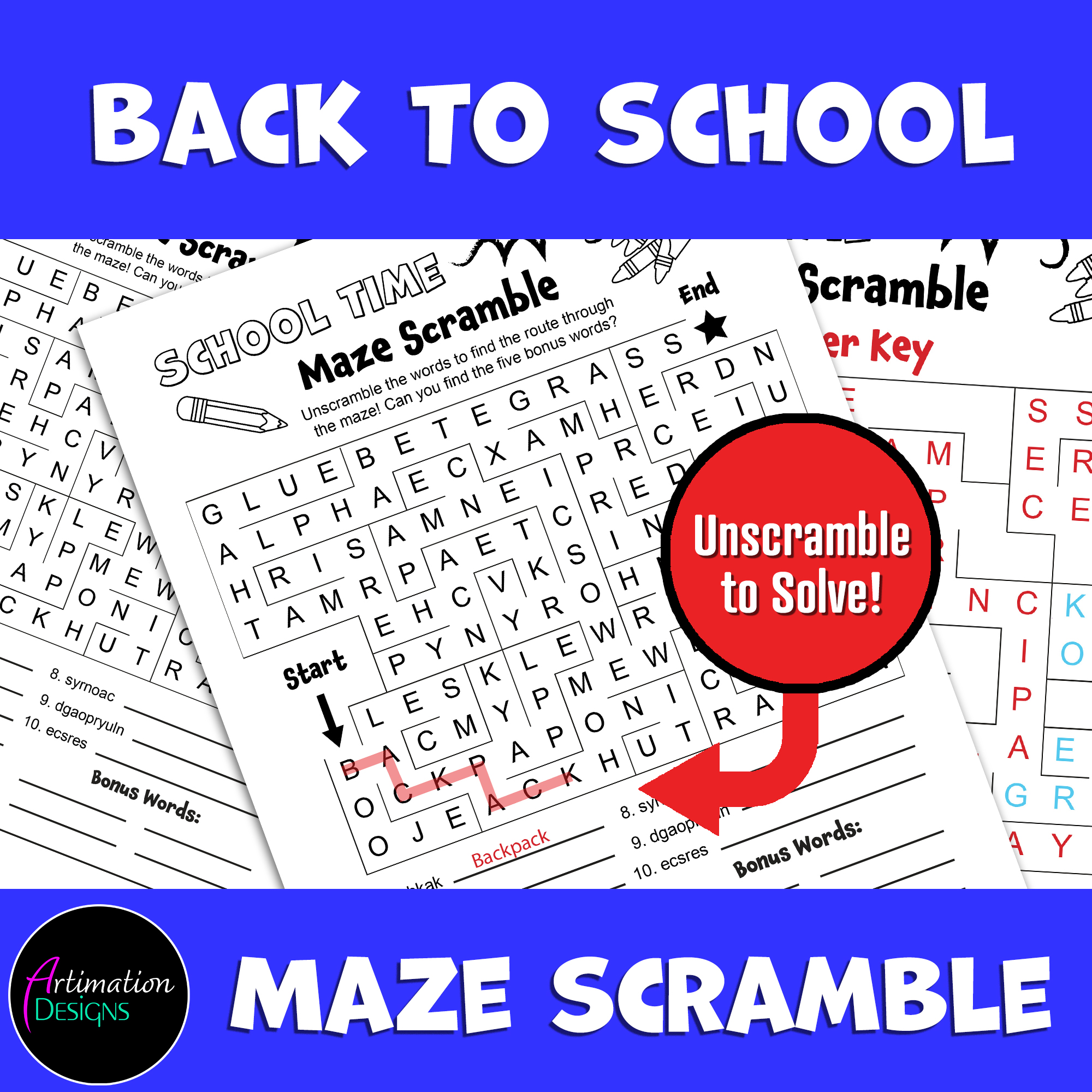 Back to School Maze Puzzle | Word Scramble | Word Game Activity | First ...