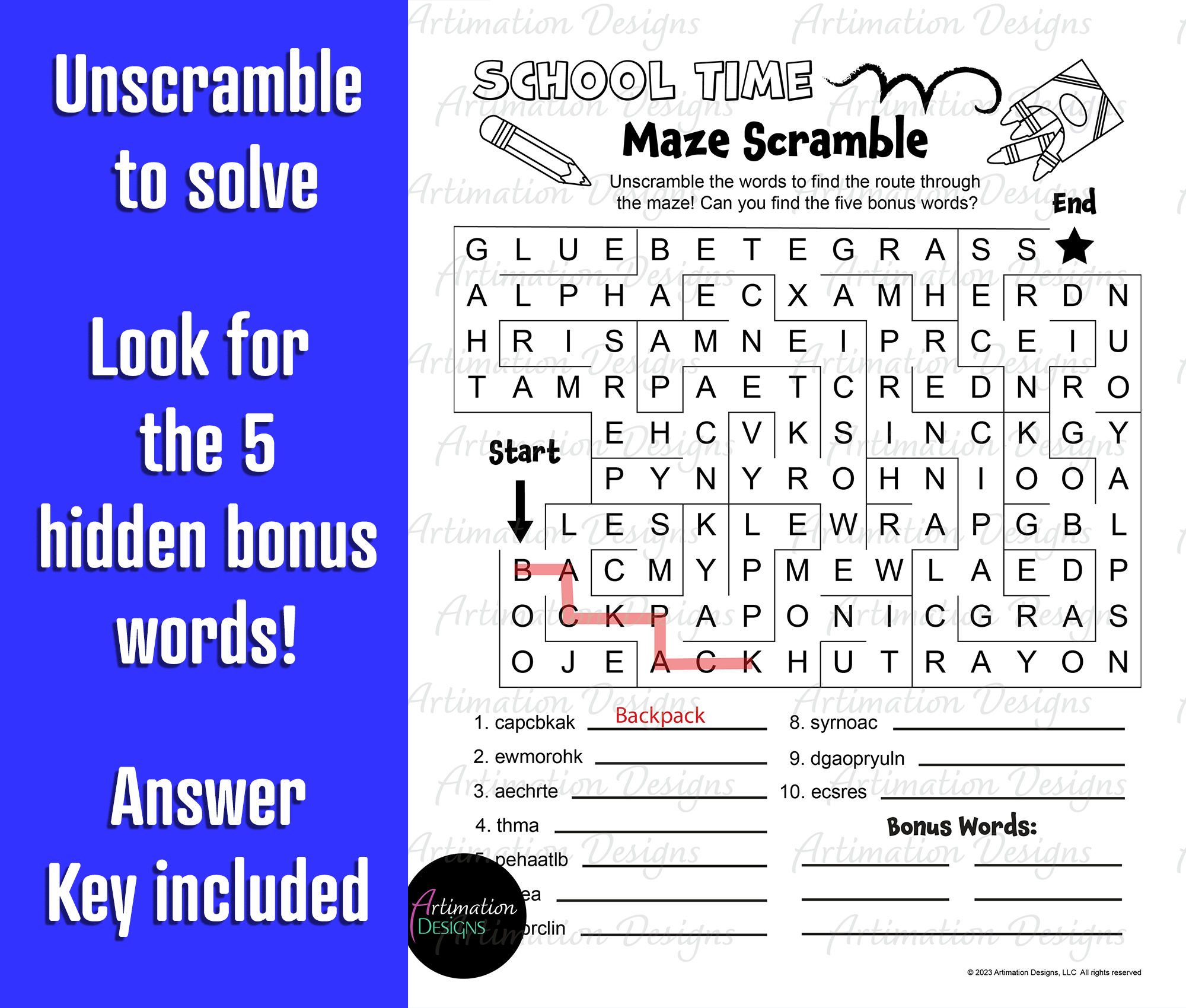 Back to School Maze Puzzle | Word Scramble | Word Game Activity | First ...