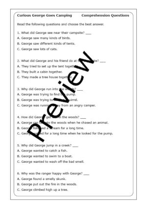 "Curious George Goes Camping" worksheets | Made By Teachers