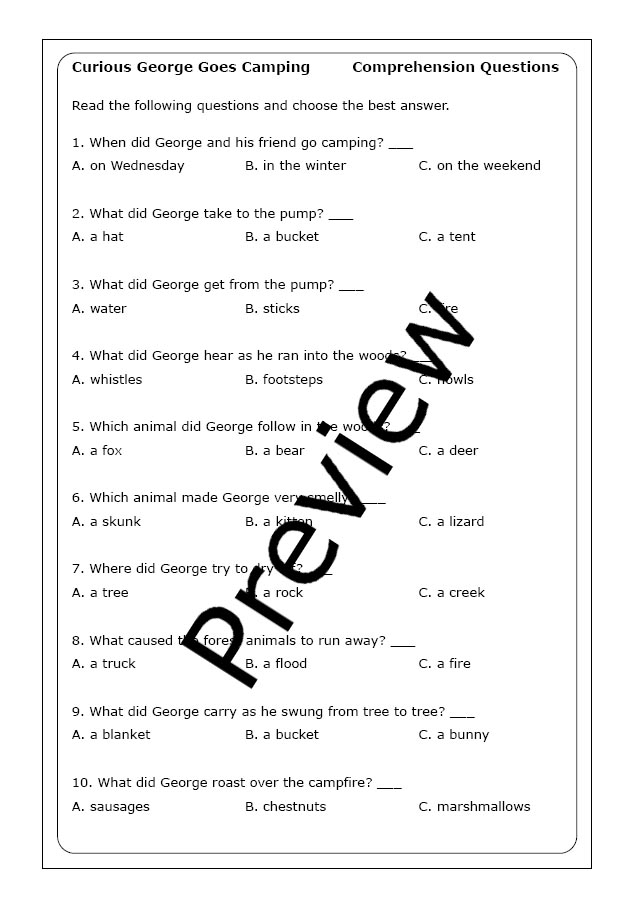 "Curious George Goes Camping" worksheets | Made By Teachers
