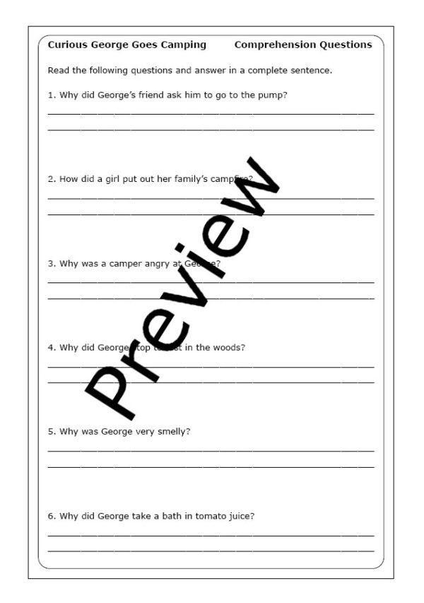 "Curious George Goes Camping" worksheets | Made By Teachers