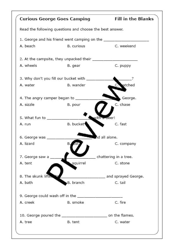 "Curious George Goes Camping" worksheets | Made By Teachers
