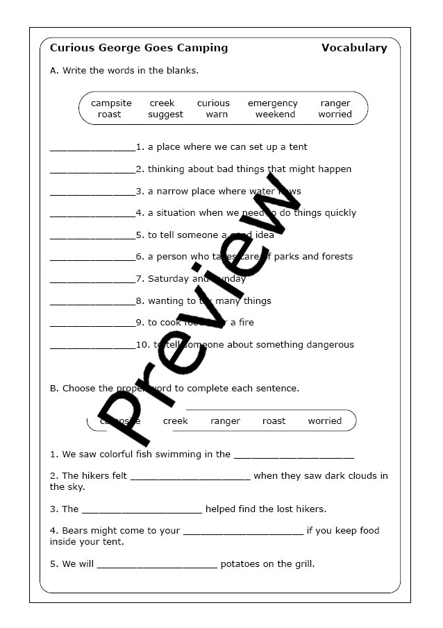 "Curious George Goes Camping" worksheets | Made By Teachers