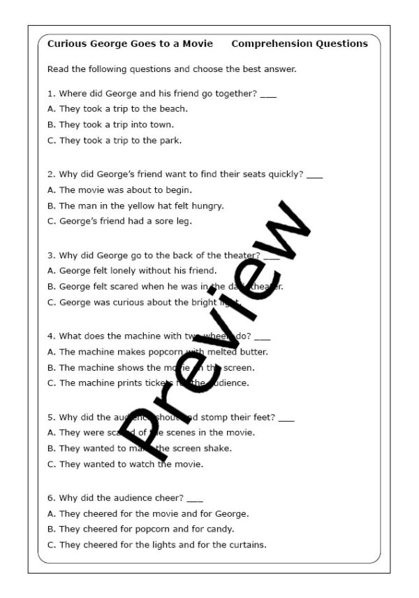 "Curious George Goes to a Movie" worksheets | Made By Teachers