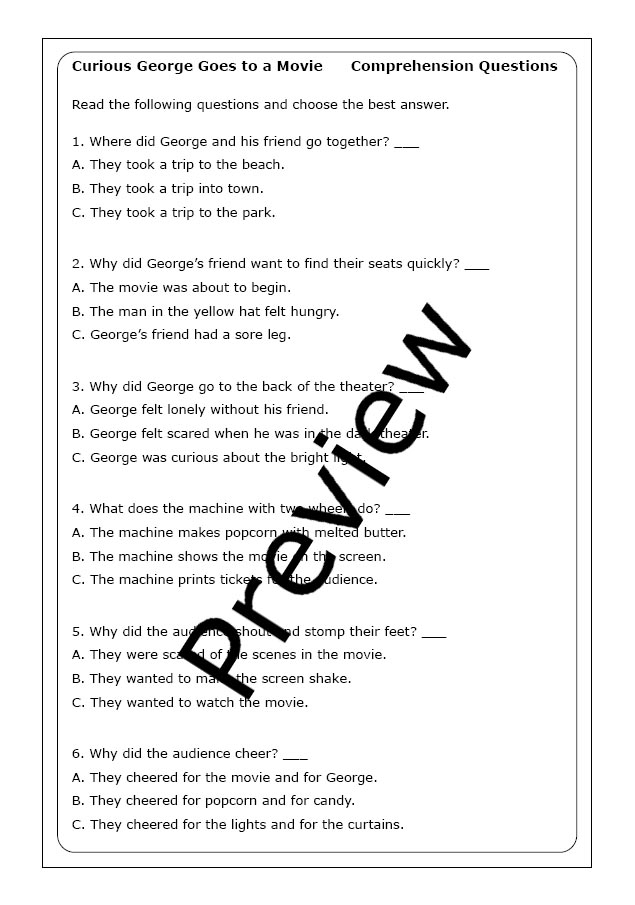 "Curious George Goes to a Movie" worksheets | Made By Teachers