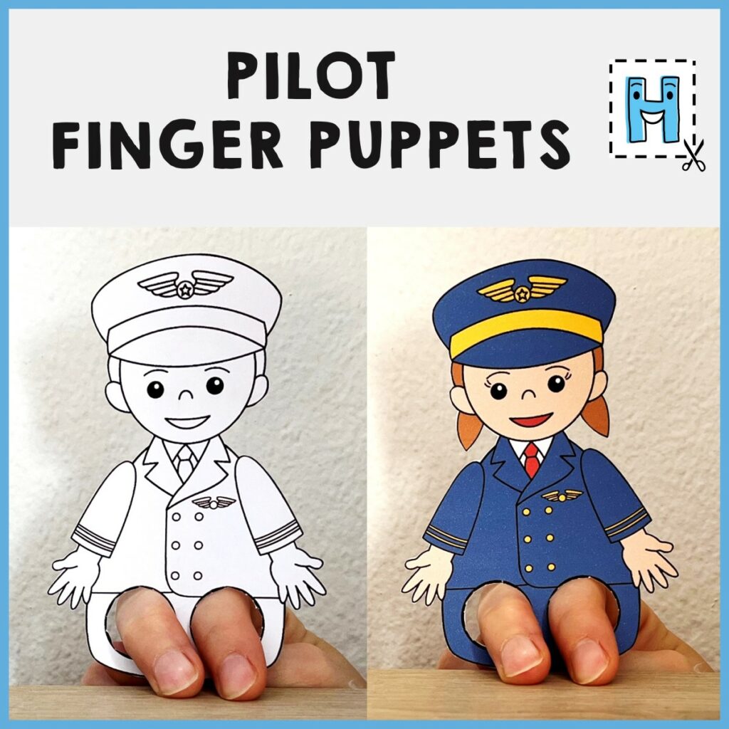 Pilot Finger Puppet Printable Worker Career Coloring Paper Craft ...