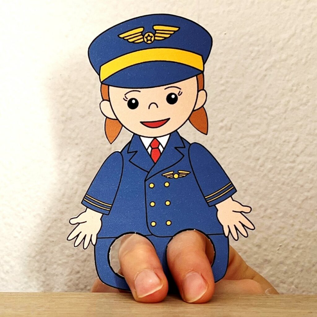 Pilot Finger Puppet Printable Worker Career Coloring Paper Craft ...
