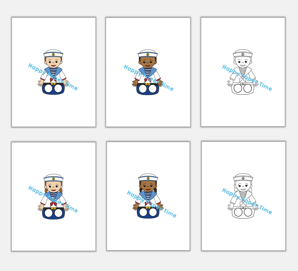 Sailor Finger Puppet Printable Worker Career Coloring Paper Craft ...