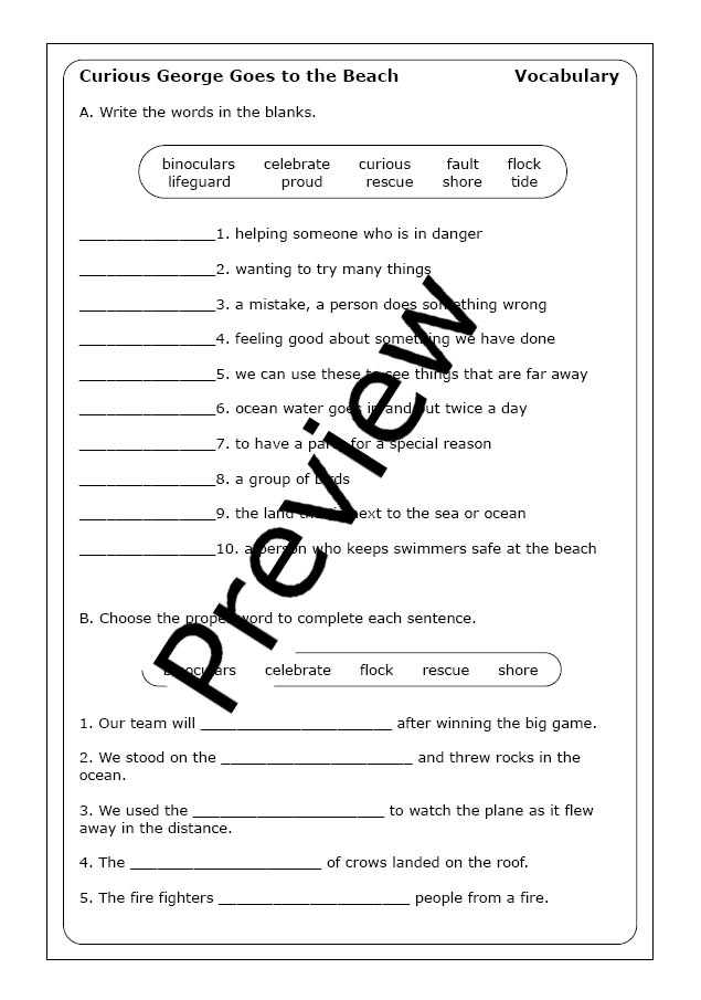 "Curious George Goes to the Beach" worksheets | Made By Teachers