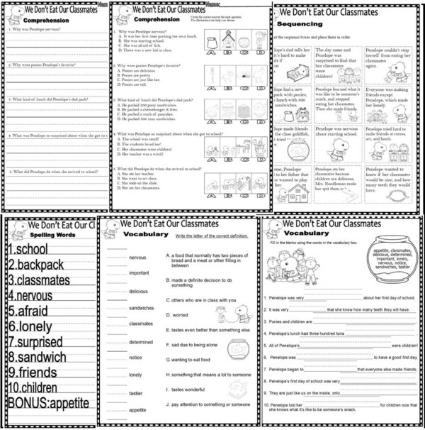 We Don’t Eat Our Classmates Book Companion Reading Comprehension | Made ...