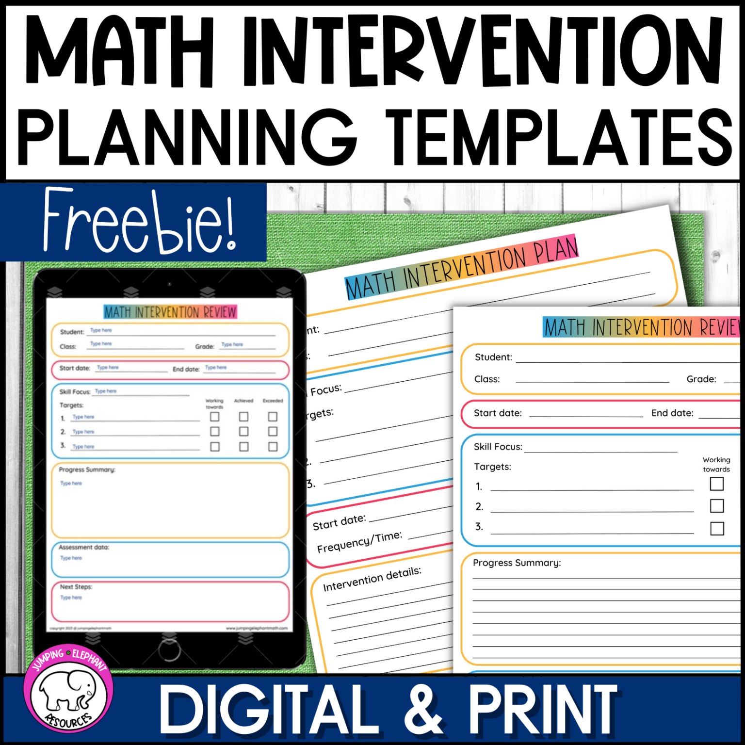 FREEBIE Math Intervention Plan and Review Templates for RTI ...