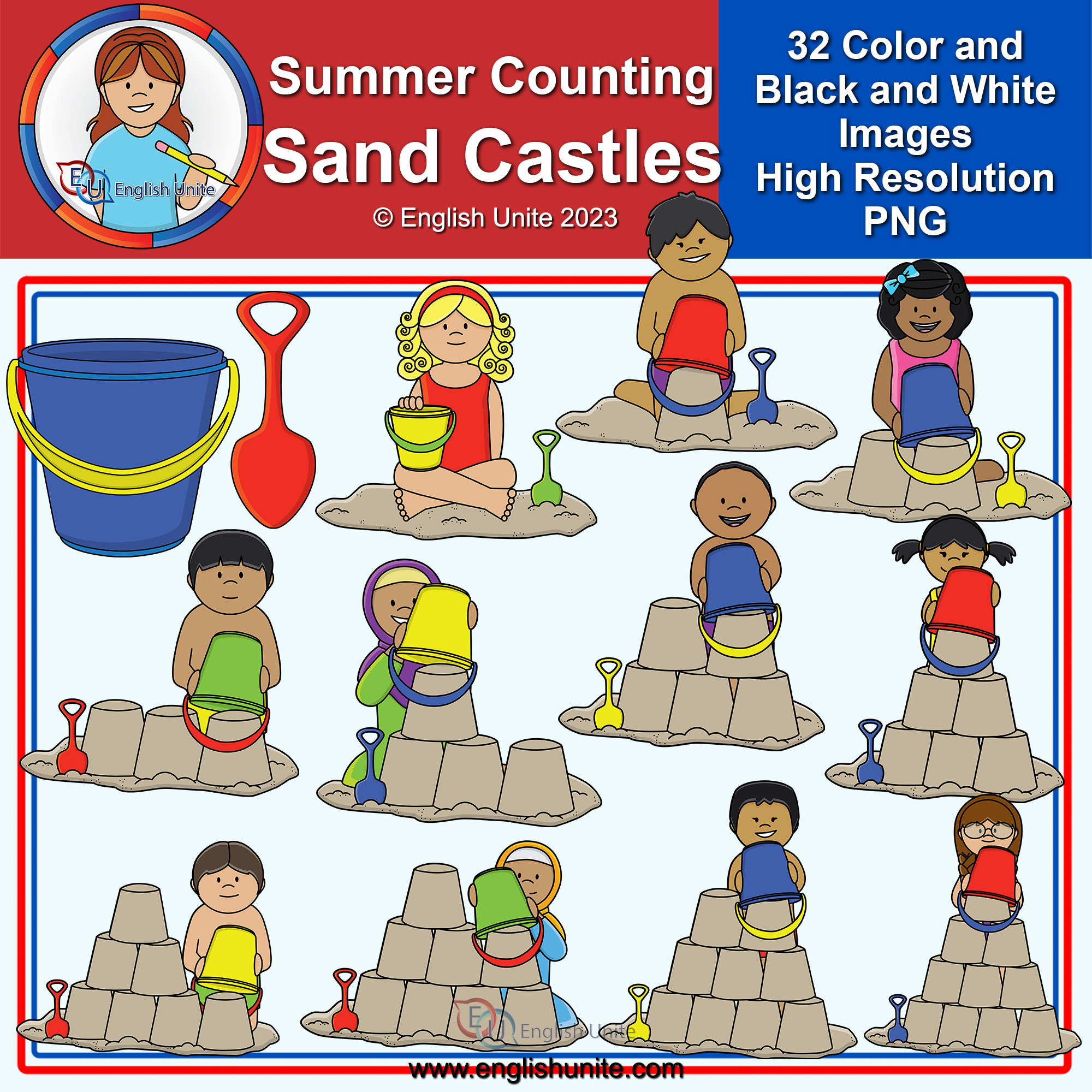 Clip Art - Summer Counting Sand Castles | Made By Teachers