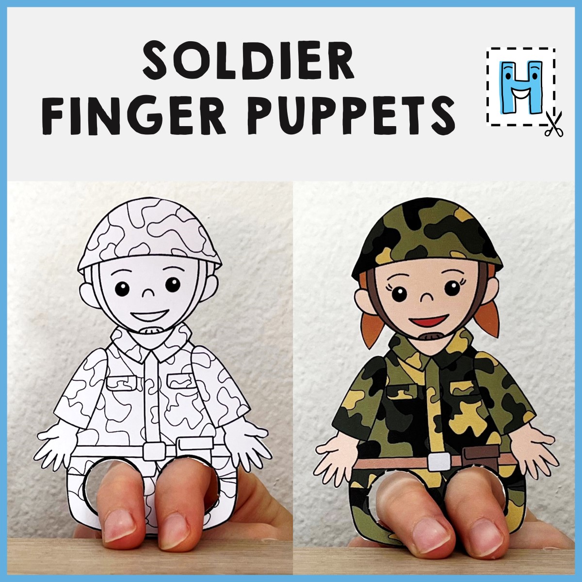 Soldier Finger Puppet Printable Worker Career Coloring Paper Craft ...