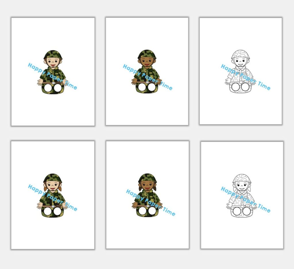 Soldier Finger Puppet Printable Worker Career Coloring Paper Craft ...