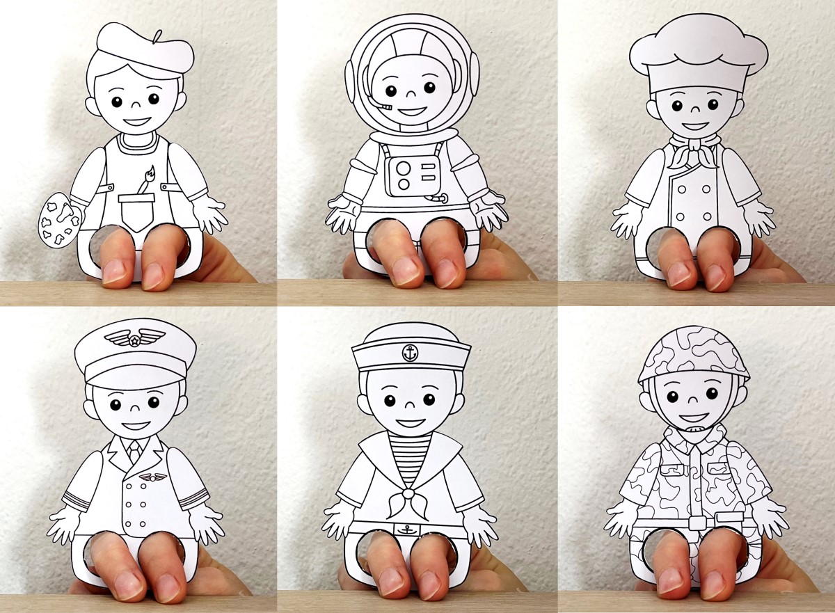 Community Helpers Finger Puppets Career Day Printable Coloring Craft ...