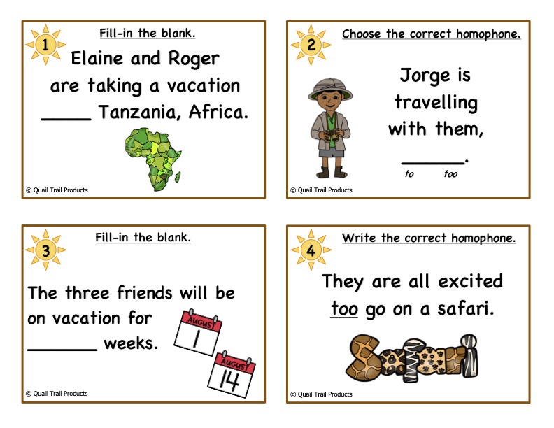 Homophone Task Cards To, Too, & Two Safari | Made By Teachers
