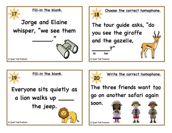 Homophone Task Cards To, Too, & Two Safari | Made By Teachers