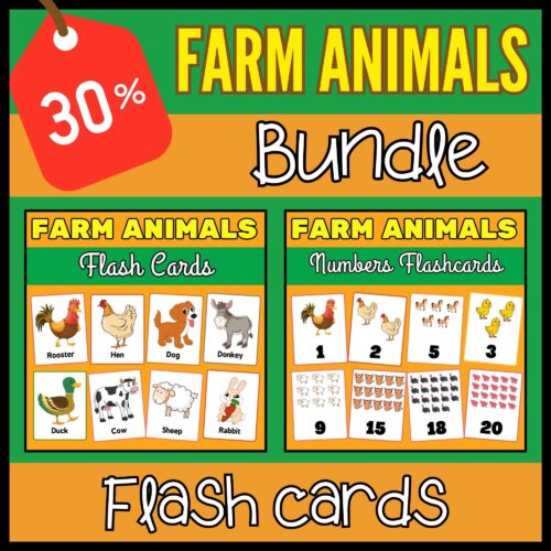Farm Animals Flashcards Bundle - Vocabulary & Numbers 1-20 Flash Cards ...