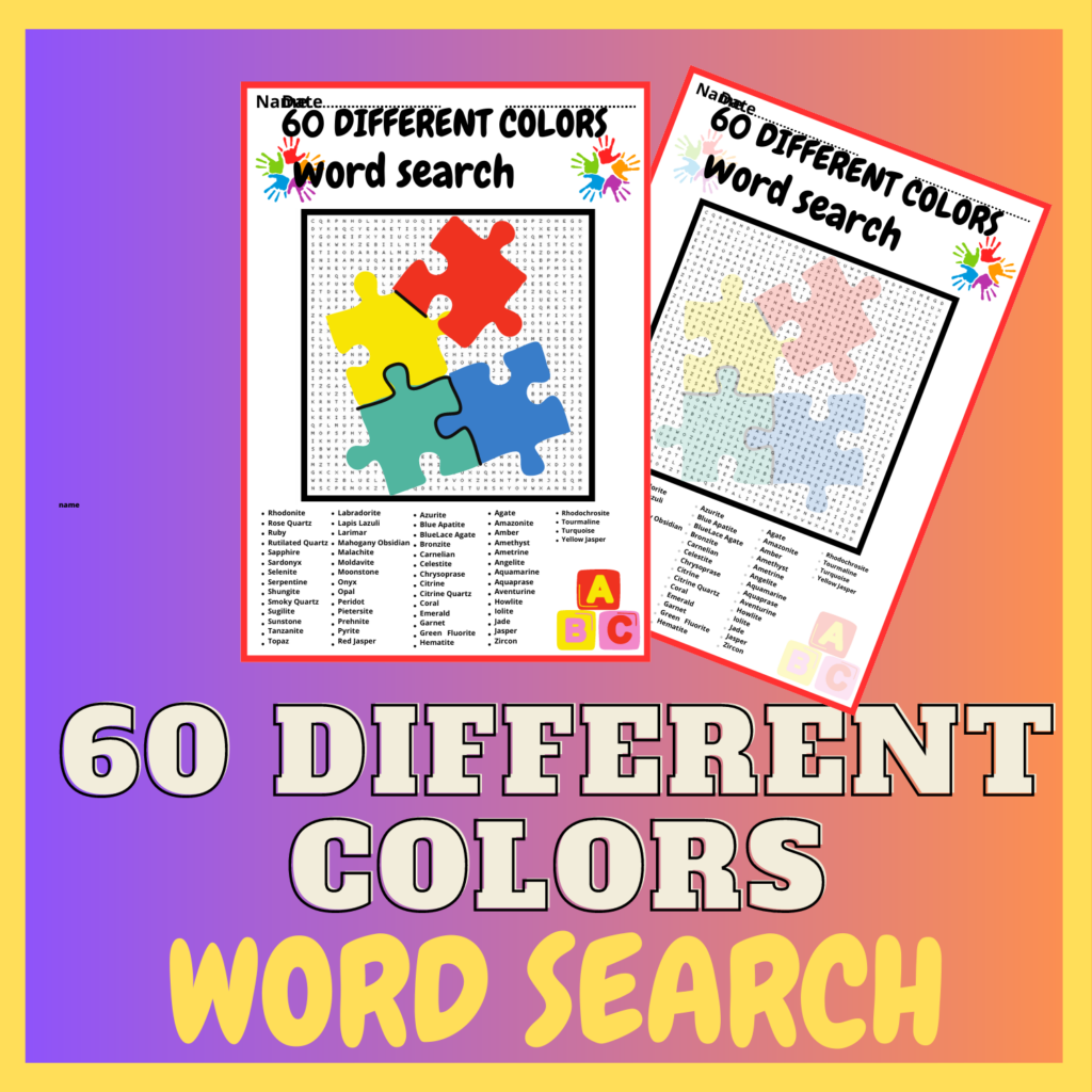 60 DIFFERENT COLORS WORD SEARCH Middle School Fun Activity Vocabulary ...