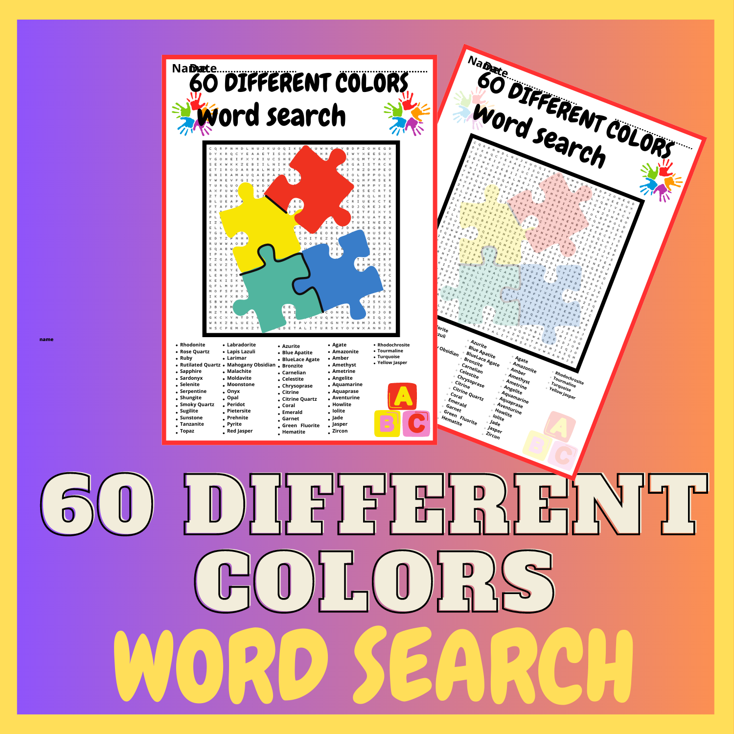 60 DIFFERENT COLORS WORD SEARCH Middle School Fun Activity Vocabulary ...