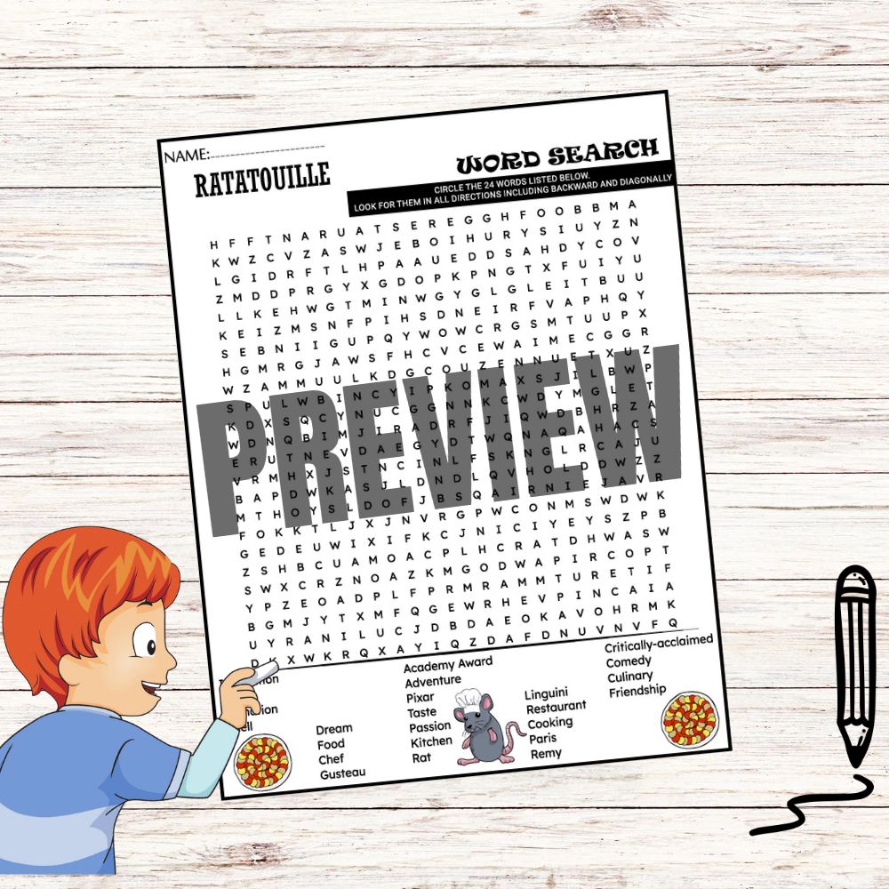 Ratatouille Movie Worksheets - Word Search and Crossword Edition | Made ...
