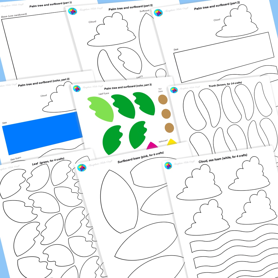 Palm Tree Surfboard Craft End Year Summer Sea Ocean Beach Day Vacation ...