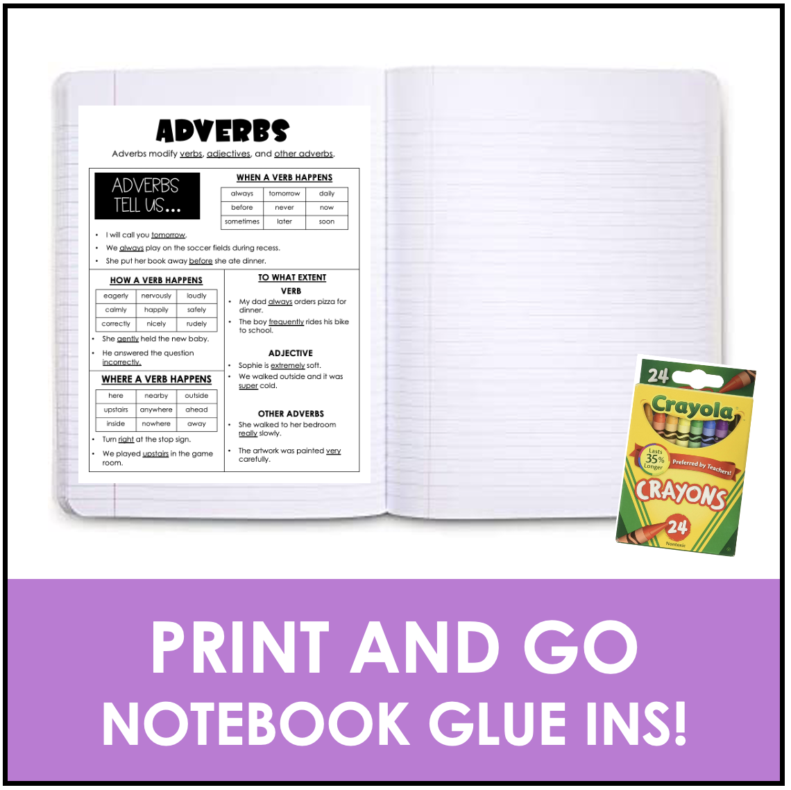 Adverbs Anchor Charts and Notebook Pages for 3rd, 4th, and 5th Grade ...
