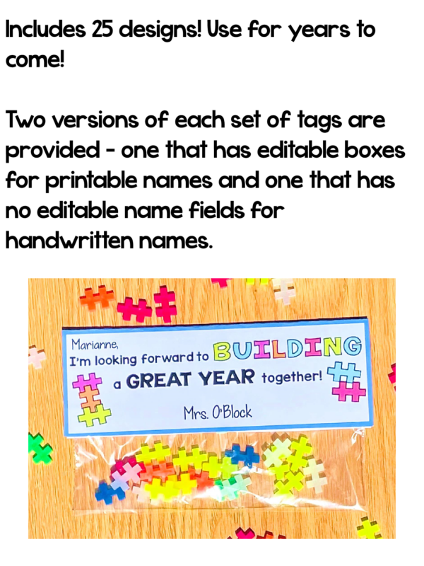 Back to School Gift Tags Editable Open House Meet the Teacher Student ...