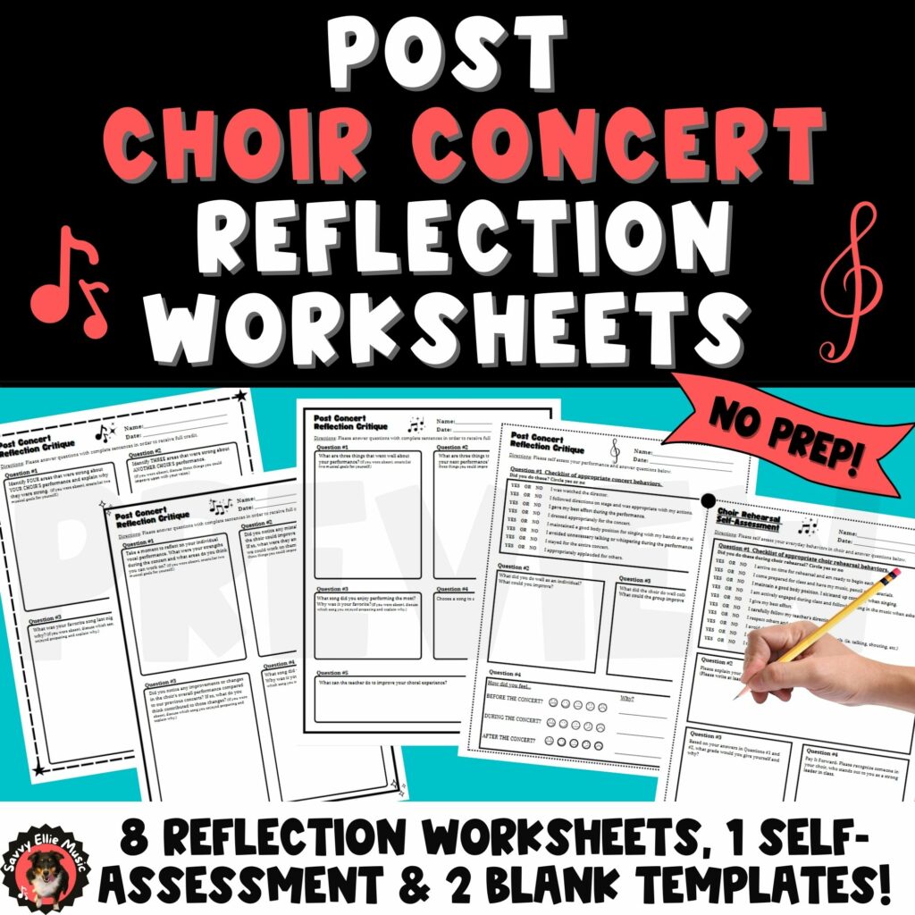 8 Post Choir Concert Reflection Critique Worksheets & Self Assessment ...