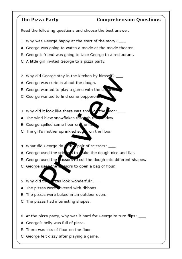 "Curious George and the Pizza Party" worksheets | Made By Teachers