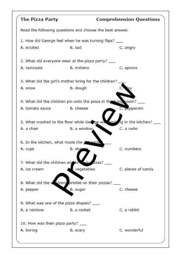 "Curious George and the Pizza Party" worksheets | Made By Teachers