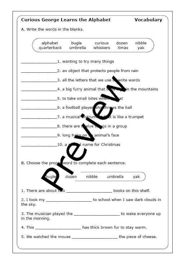 "Curious George Learns the Alphabet" worksheets | Made By Teachers