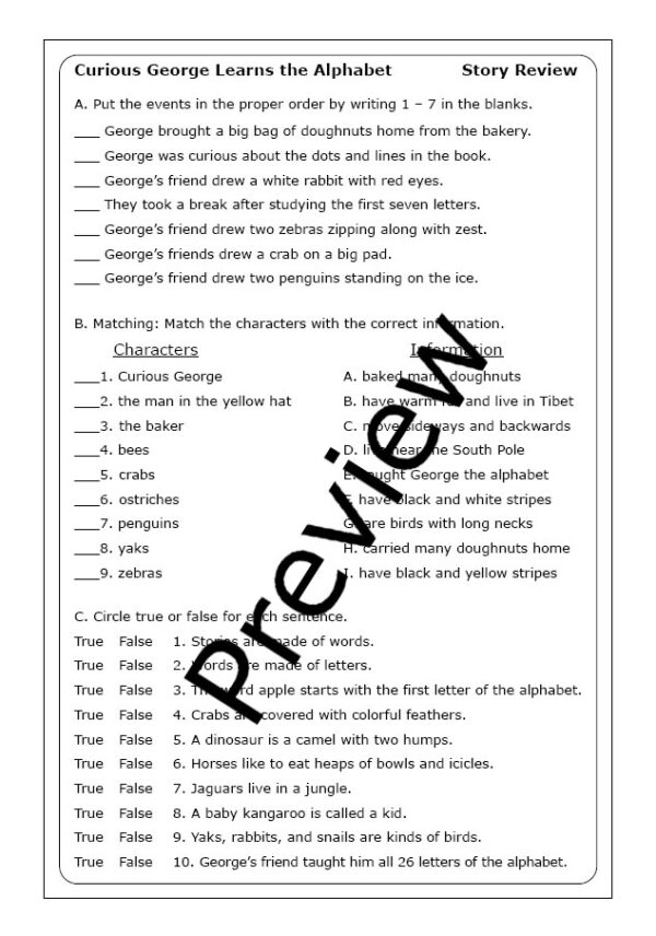 "Curious George Learns the Alphabet" worksheets | Made By Teachers