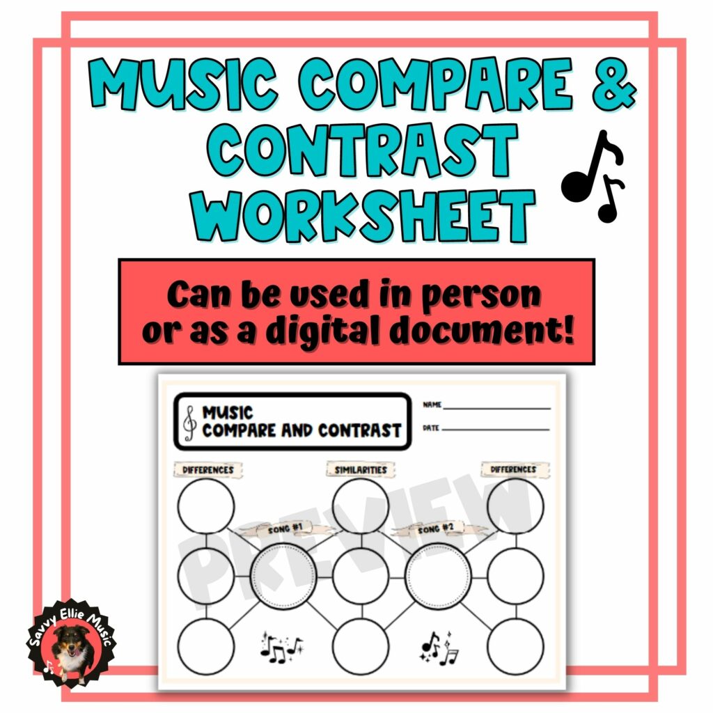 Music Compare and Contrast Worksheet- digital and printable options ...