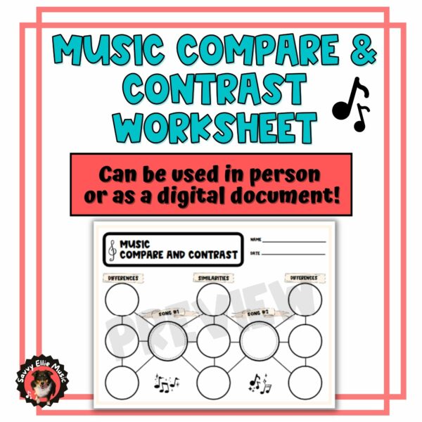 Music Compare and Contrast Worksheet- digital and printable options ...