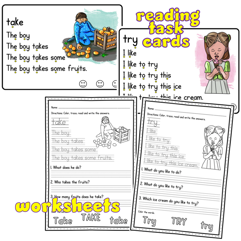 Guided Reading Verb 2 Dolch Sight Words Practice Task Cards and ...