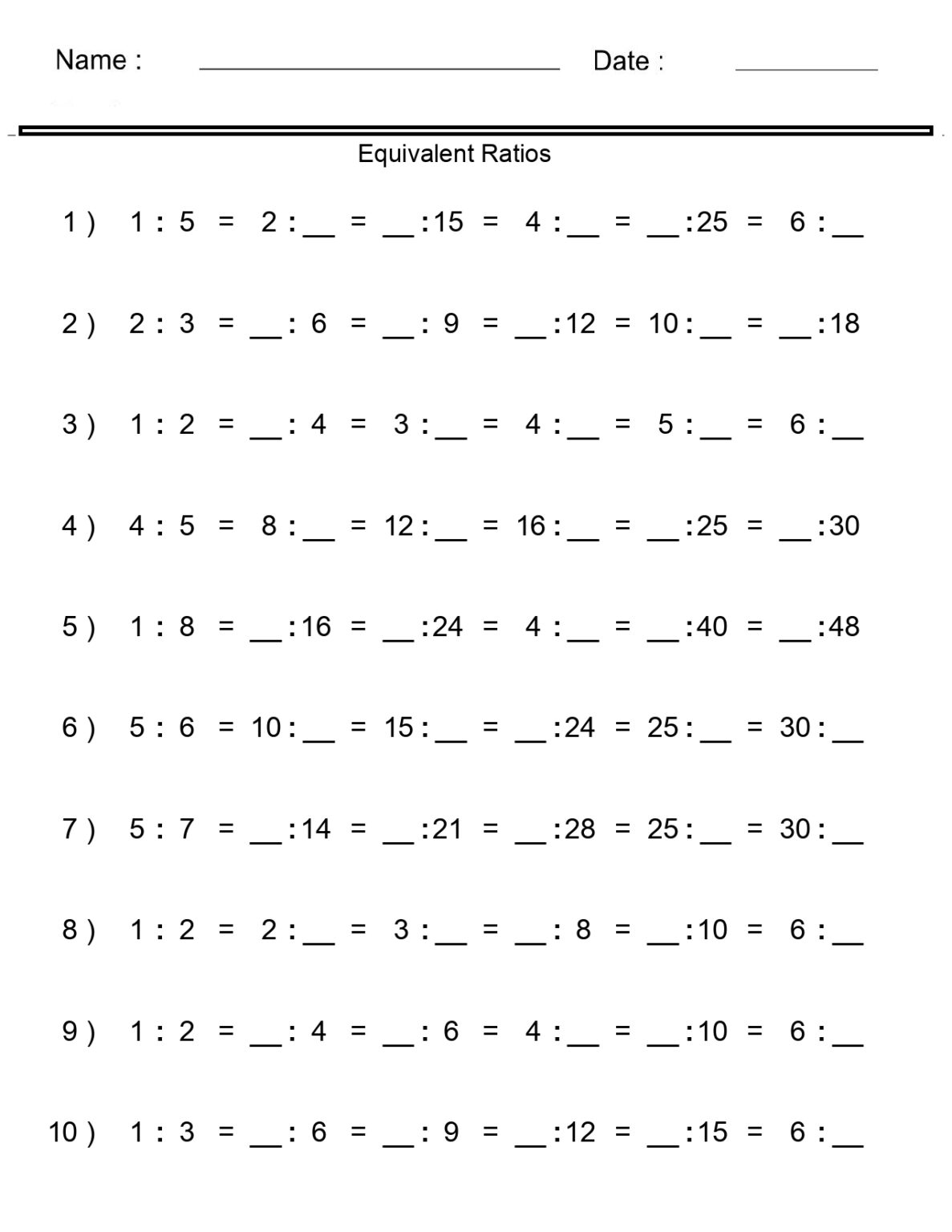 Ratio Worksheets - Rows of Equivalent Ratio Worksheets | Made By Teachers