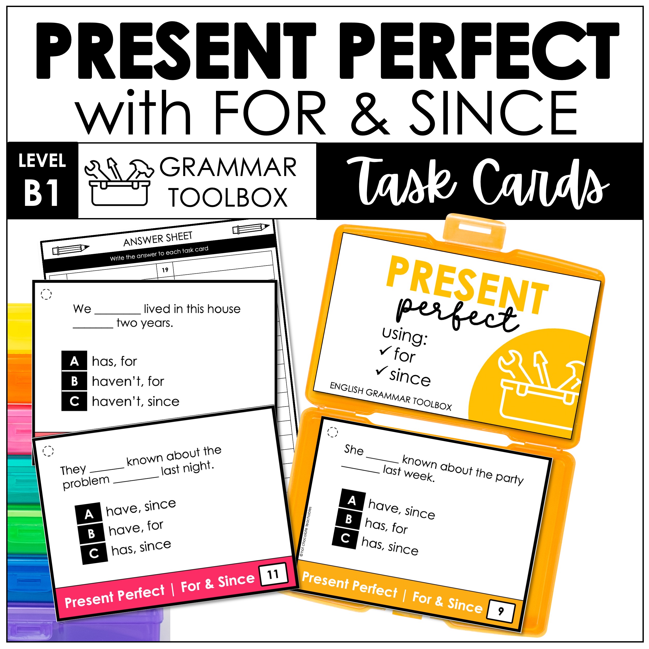 Present Perfect with FOR and SINCE | Grammar Task Cards | Made By Teachers