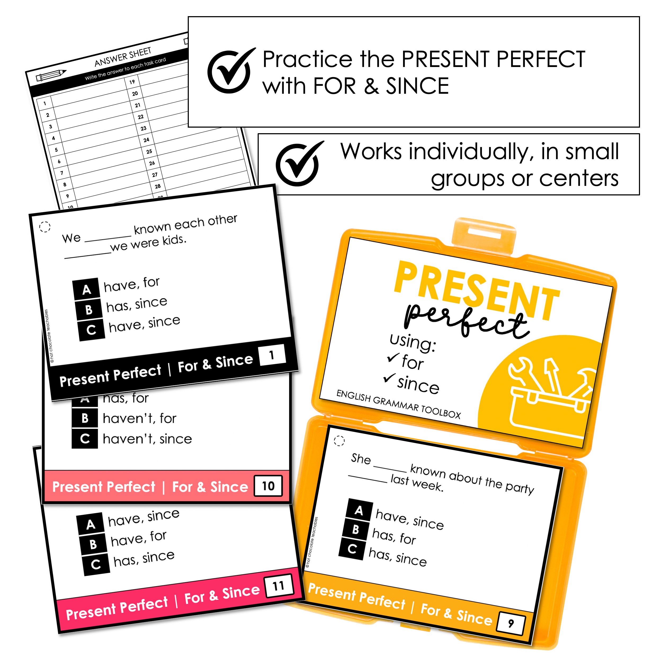 Present Perfect with FOR and SINCE | Grammar Task Cards | Made By Teachers