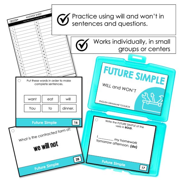Future Simple Task Cards | Will & Won't | Grammar Practice Activity ...