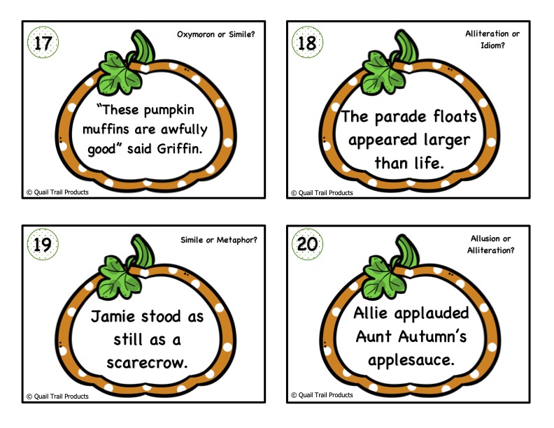 Figurative Language Task Cards - Autumn Theme | Made By Teachers