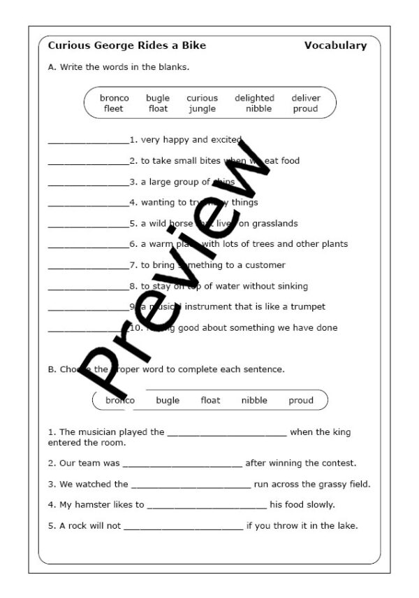 H. A. Rey "Curious George Rides a Bike" worksheets | Made By Teachers